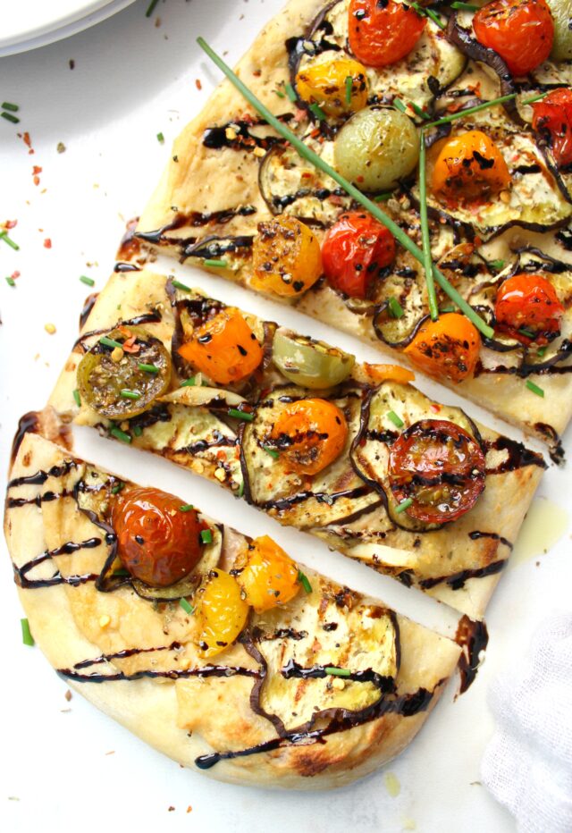 Vegan Eggplant & Hummus Flatbread - This Savory Vegan