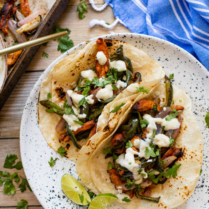 Sheet Pan Soy Curl Poblano Fajitas - This Savory Vegan