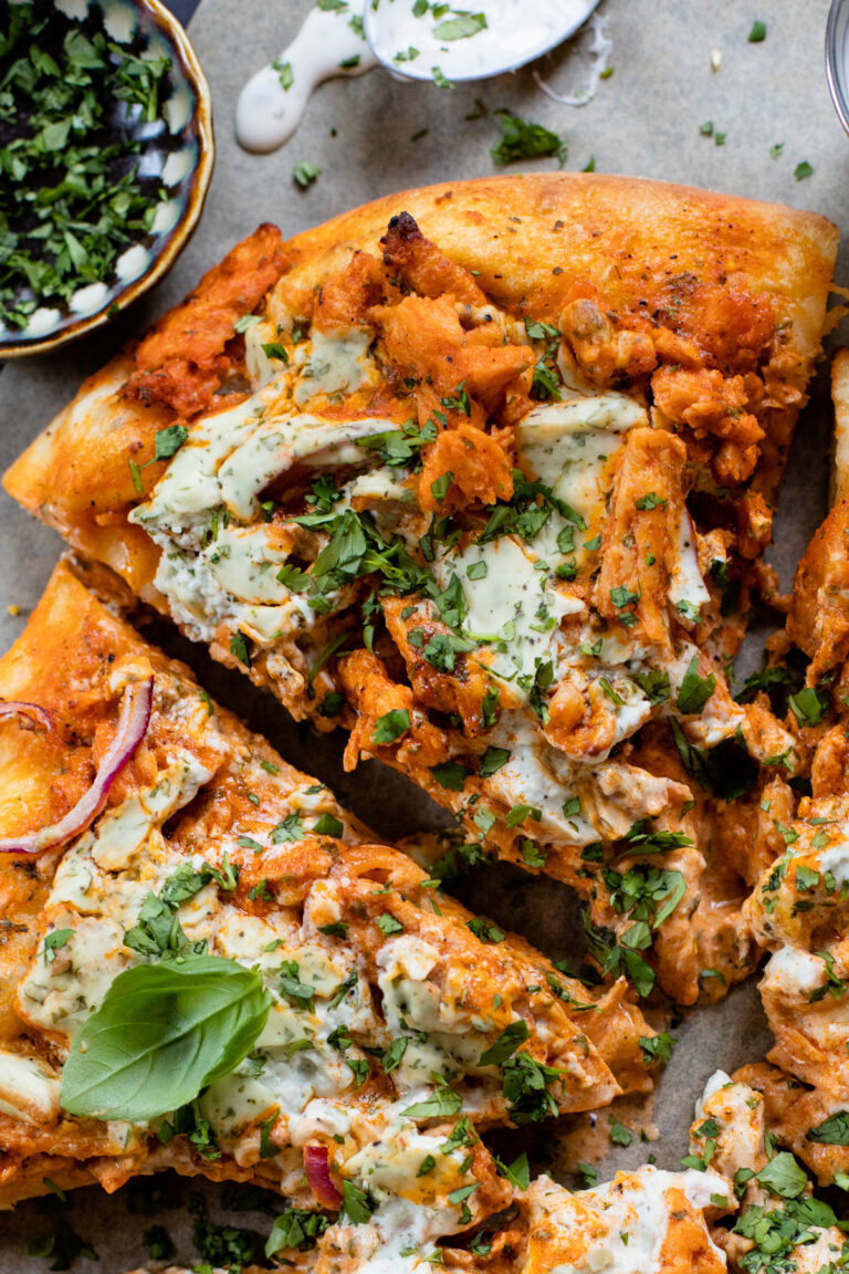 Buffalo Soy Curl Pizza - This Savory Vegan