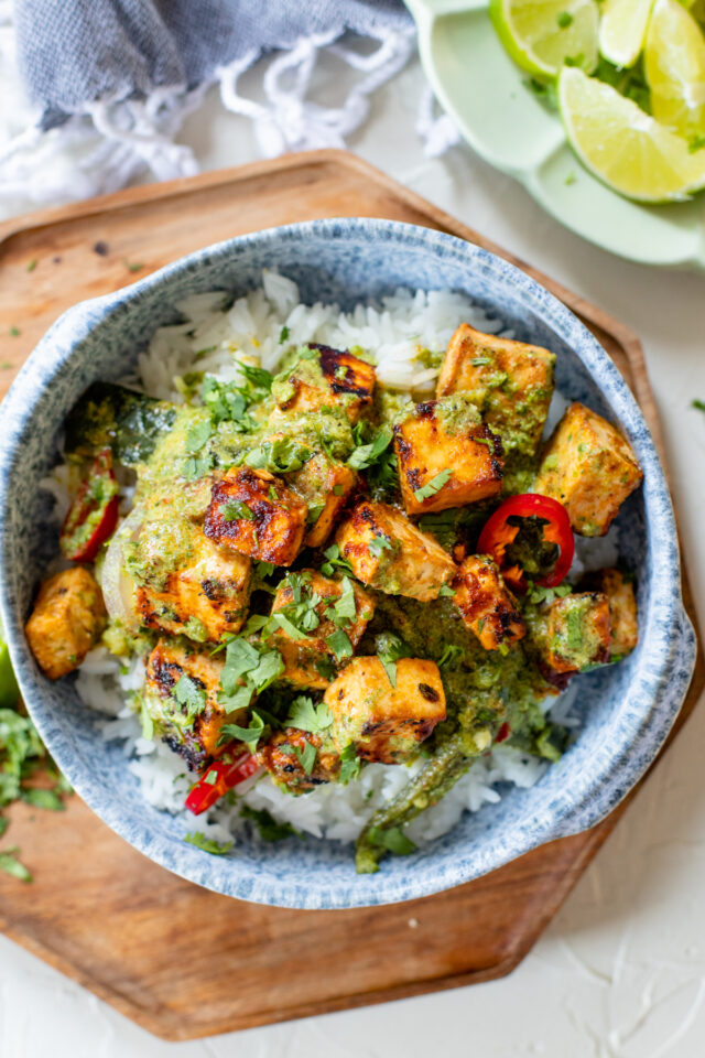 Chipotle Tofu in Creamy Poblano Sauce - This Savory Vegan