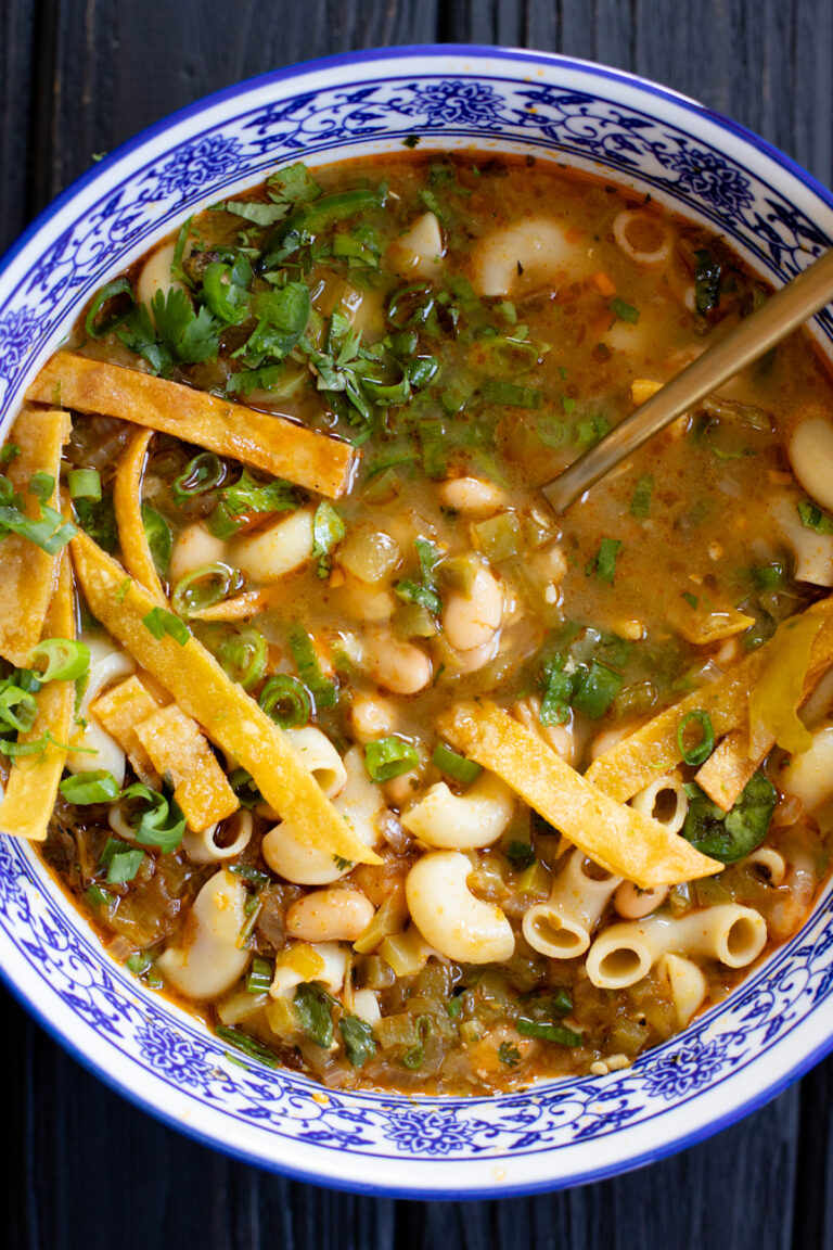 Green Chile White Bean Macaroni Soup - This Savory Vegan