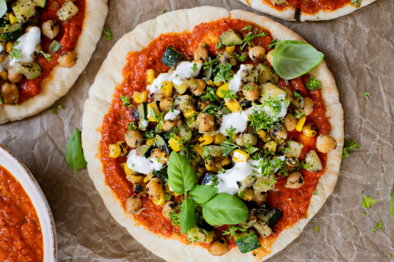 Zucchini & Corn Pesto Pitas - This Savory Vegan
