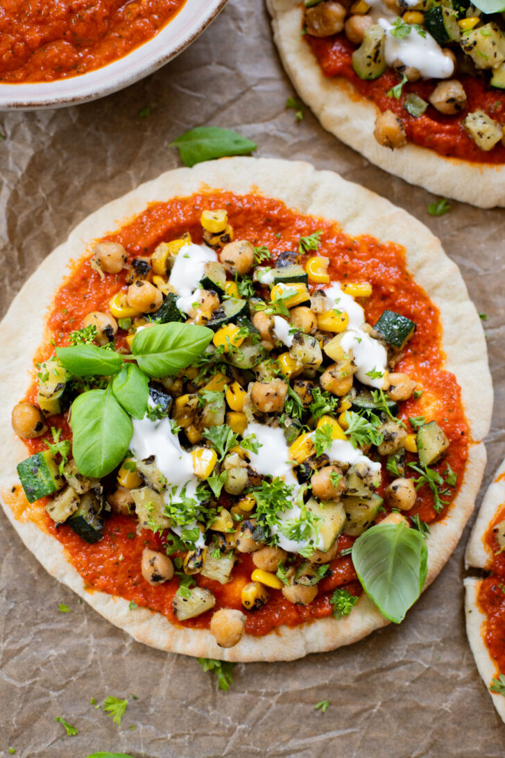 Zucchini & Corn Pesto Pitas - This Savory Vegan