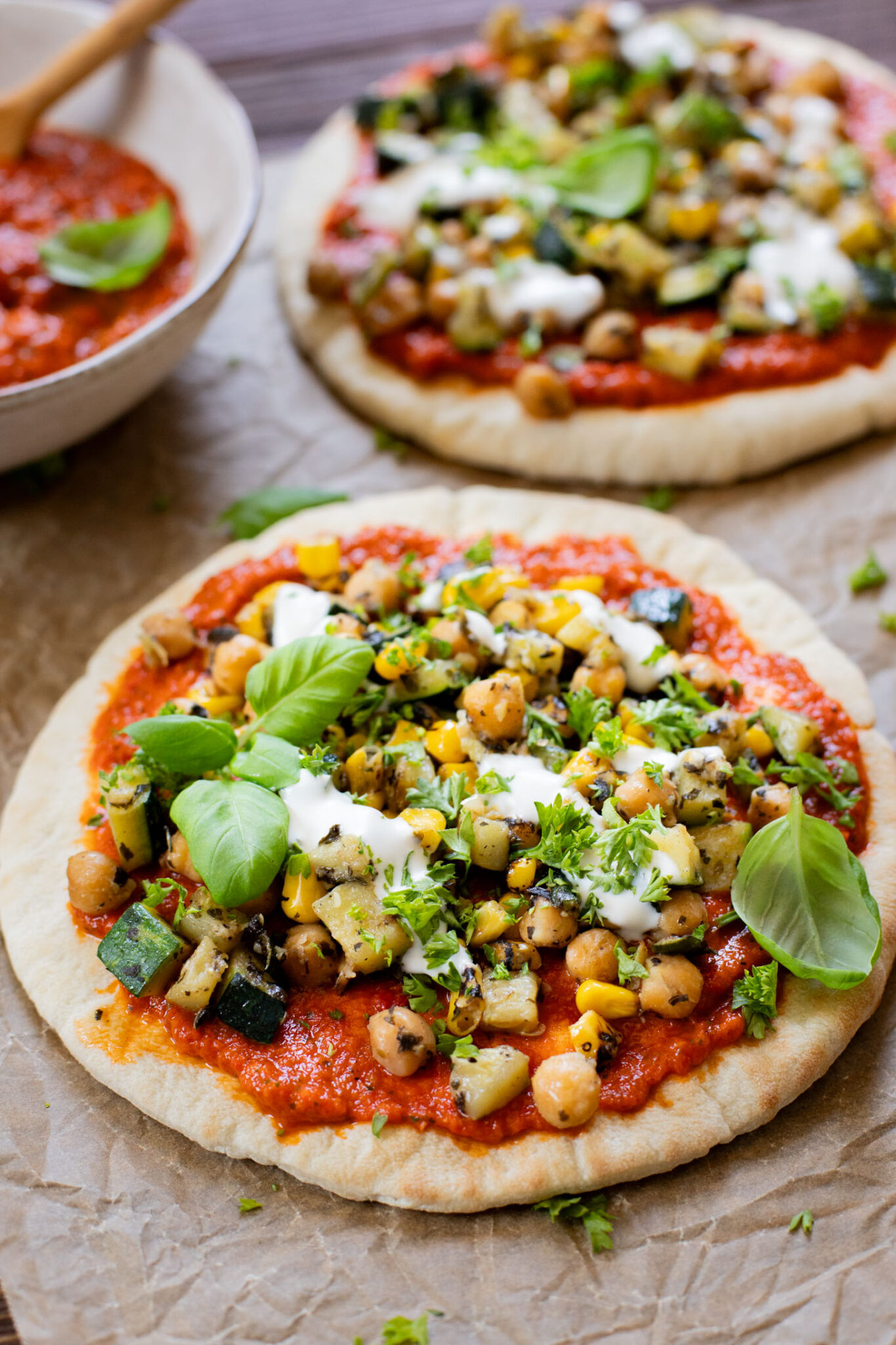Zucchini & Corn Pesto Pitas - This Savory Vegan