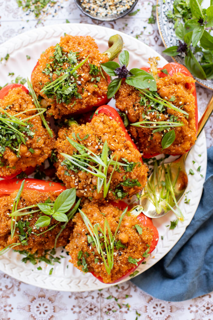 Red Curry Quinoa Stuffed Peppers - This Savory Vegan