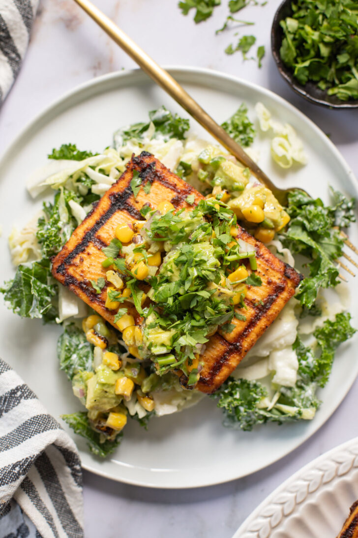 Chipotle Tofu Steaks with Avocado Corn Salsa - This Savory Vegan