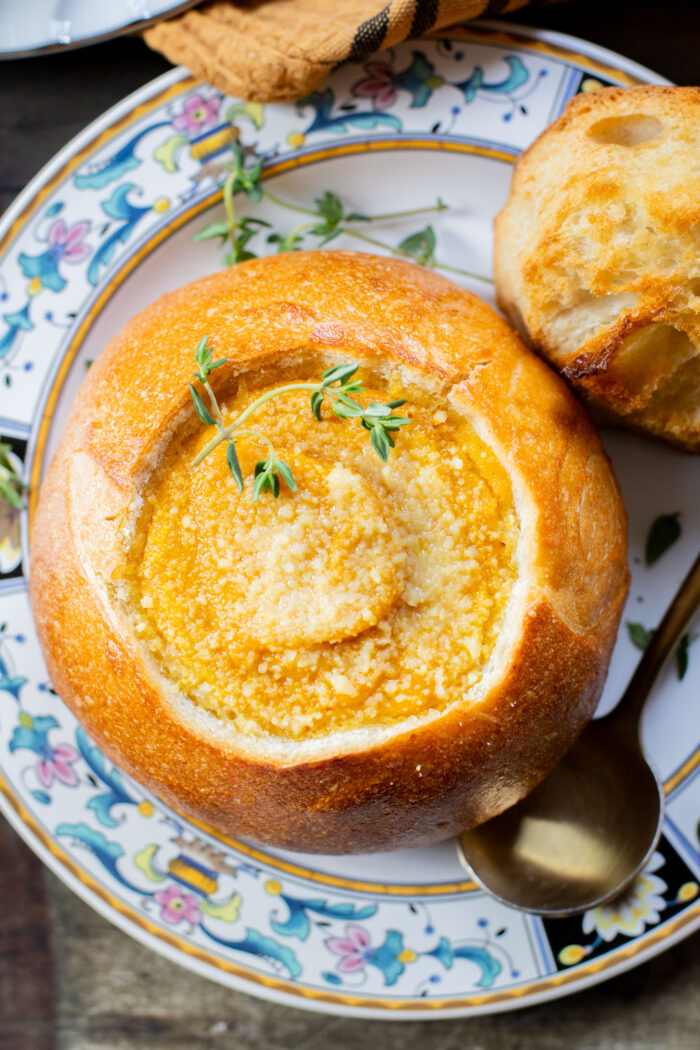 Butternut Squash Soup Bread Bowls - This Savory Vegan
