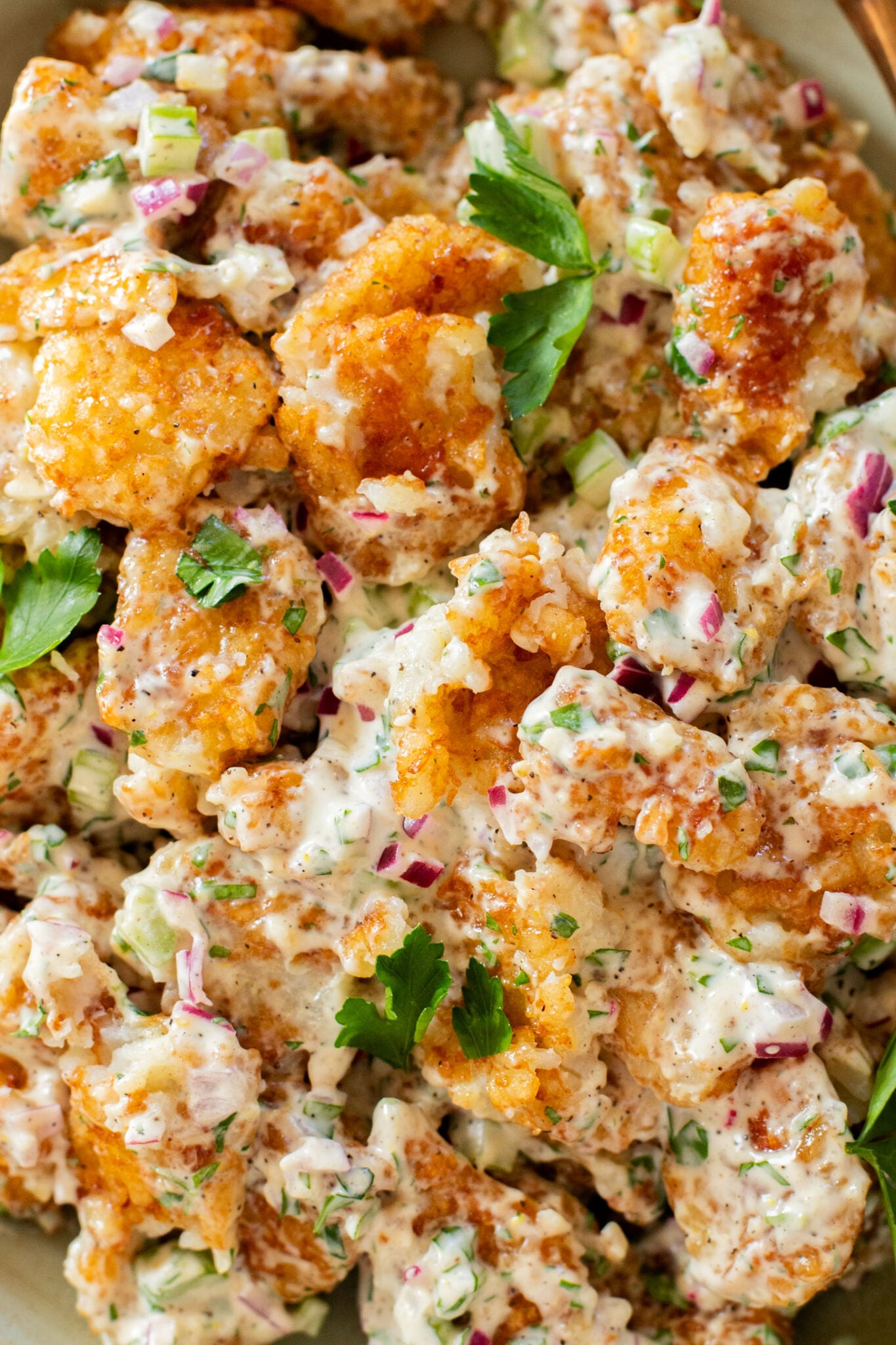 Smashed Tater Tot Potato Salad - This Savory Vegan